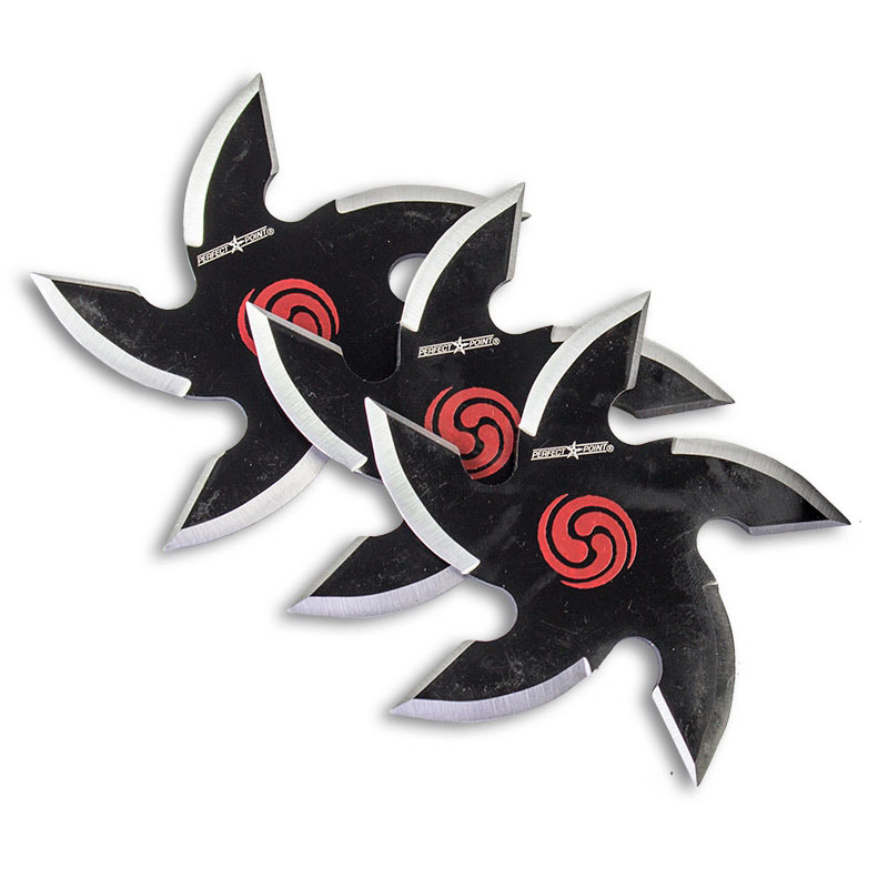 Black Whirlwind Shuriken Set - Three-Piece Throwing Star Set - Curved ...