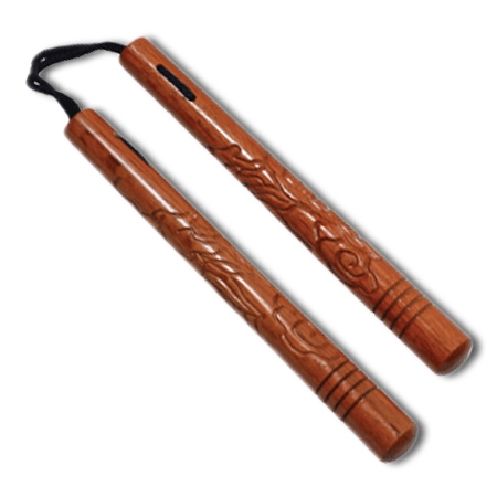 Carved Dragon Nunchaku - Hardwood Nunchucks - Corded Numchucks