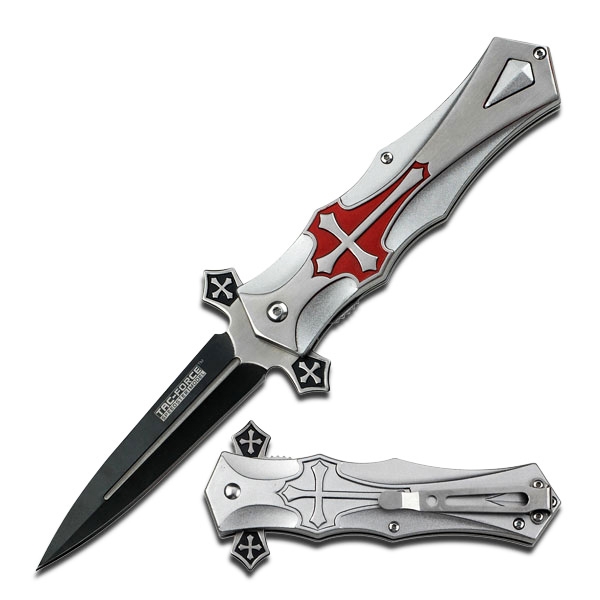 Crusader Cross Spring Assist Knife - All Steel Folding Knives - Red ...