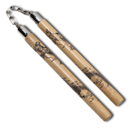 Dragon Design Rattan Nunchaku - Chain Rattan Nunchucks - Chain Num Chucks