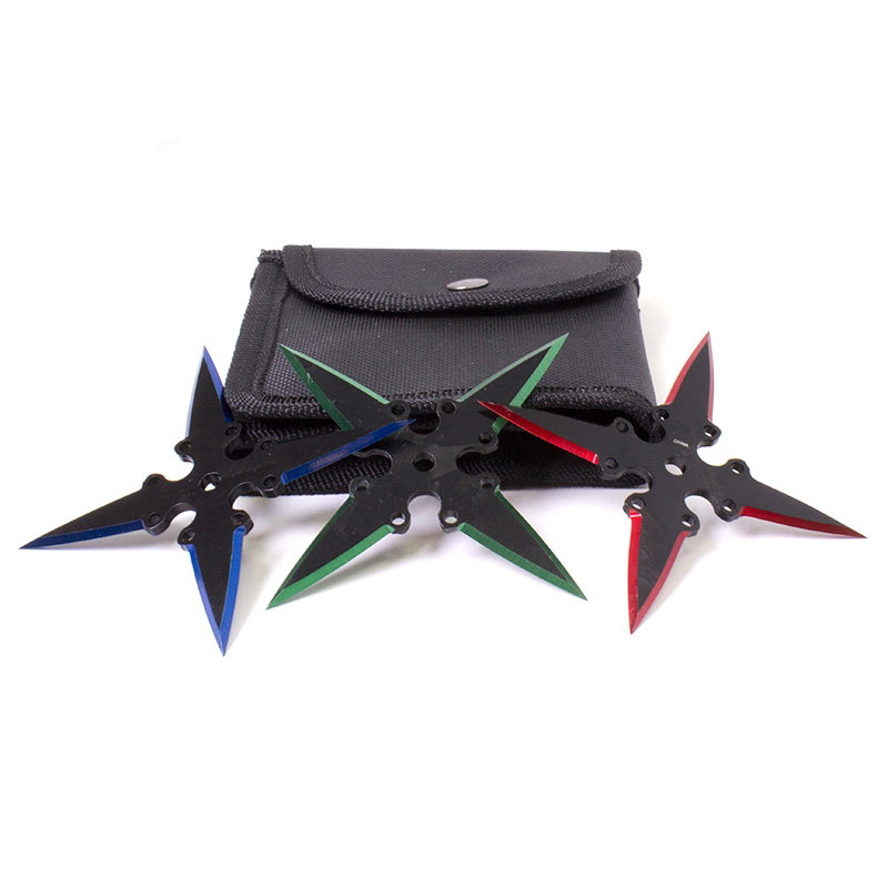 Colored Blade Shuriken Set - Multicolor Throwing Stars - Four-Pointed ...