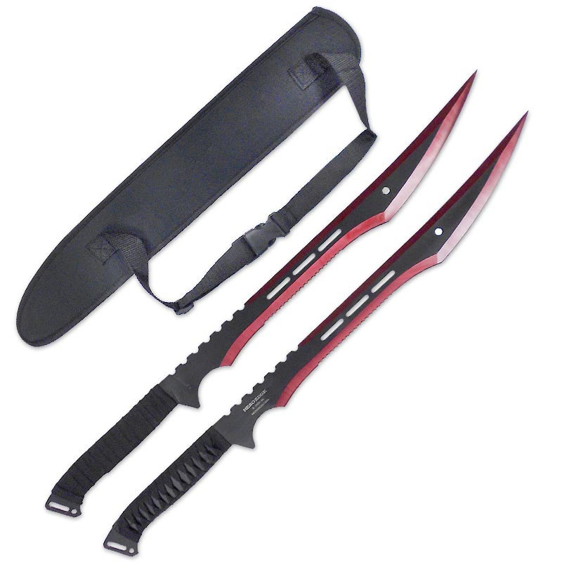 Ruby Stained Sword Duo - Red Metal Ninja Swords - Curved Ninjas Blades ...