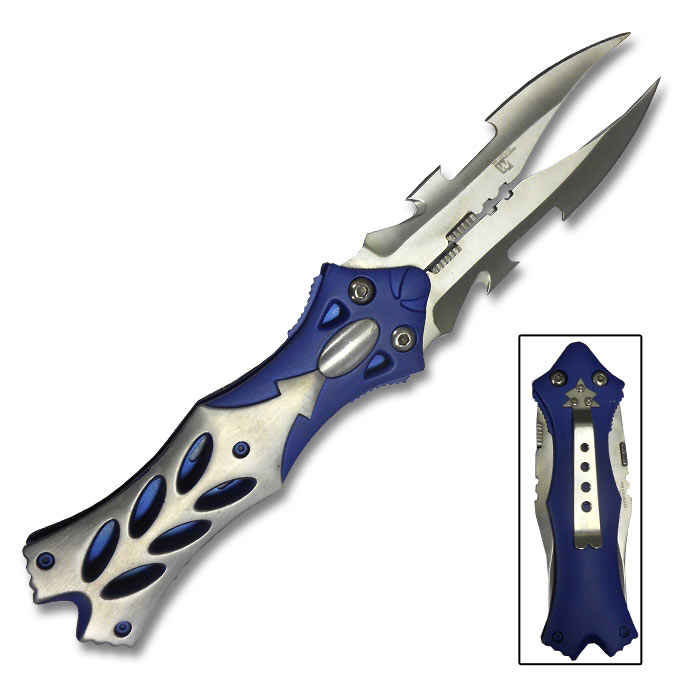Stingray Pincer Folding Knife - Twin Blade Folding Knives - Blue ...