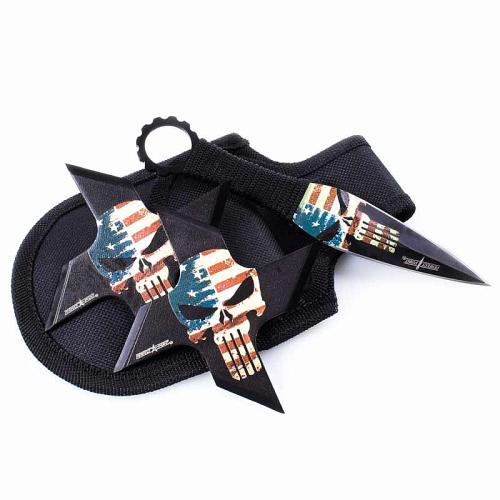 American Skull Throwing Set - Throwing Knife and Star Set - Ninja ...