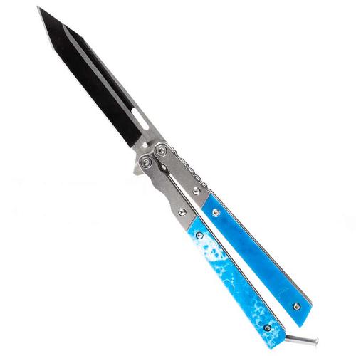 Frostbite Butterfly Knife - Blue Butterfly Knives - Marbled Handle Balisong | KarateMart.com