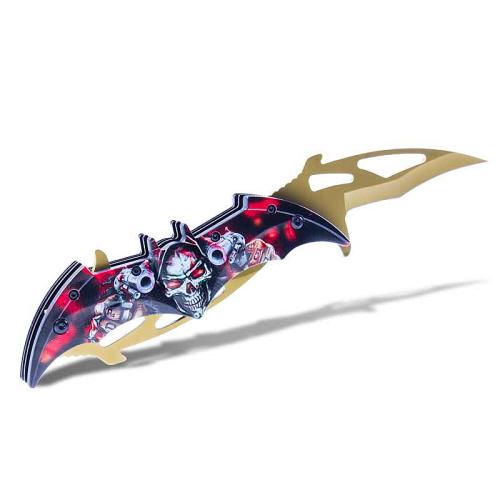 Grim Reaper Folding Bat Knife - Gold Blade Pocketknife - Dual Bladed ...