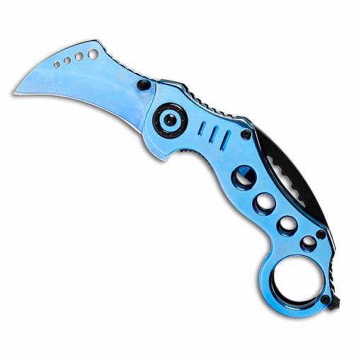 Modern Metallic Blue Karambit - Hawkbill Folding Blue Karambits - Short ...