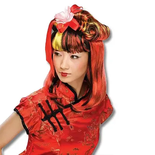 Red Dragon Lady Wig - Ready To Wear Asian Wigs - Red Costume Wig with ...