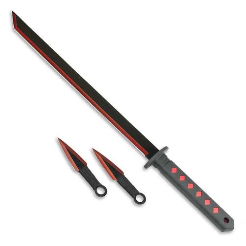 Red Legendary Ninja Sword - Sword and Throwing Knife Set - Red Bladed ...