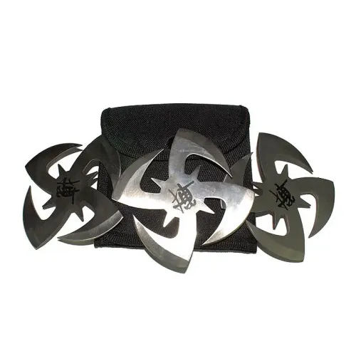 Silver Fujin Ninja Star Set - Four-Point Stars - Steel Shuriken ...